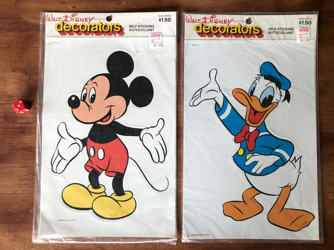 Vintage Set of 2 Walt Disney Decorations Self Sticker Decal Sticker ...