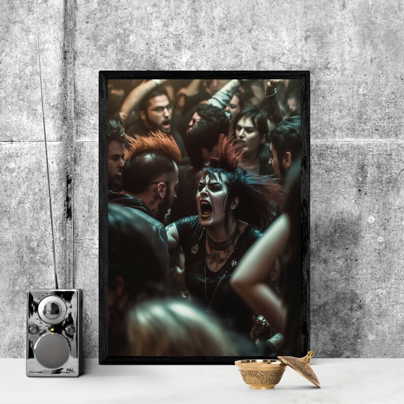 Goth Punk Fans in a Mosh Pit Digital Printable Art for Alternative Home Decor Dark Academia ...
