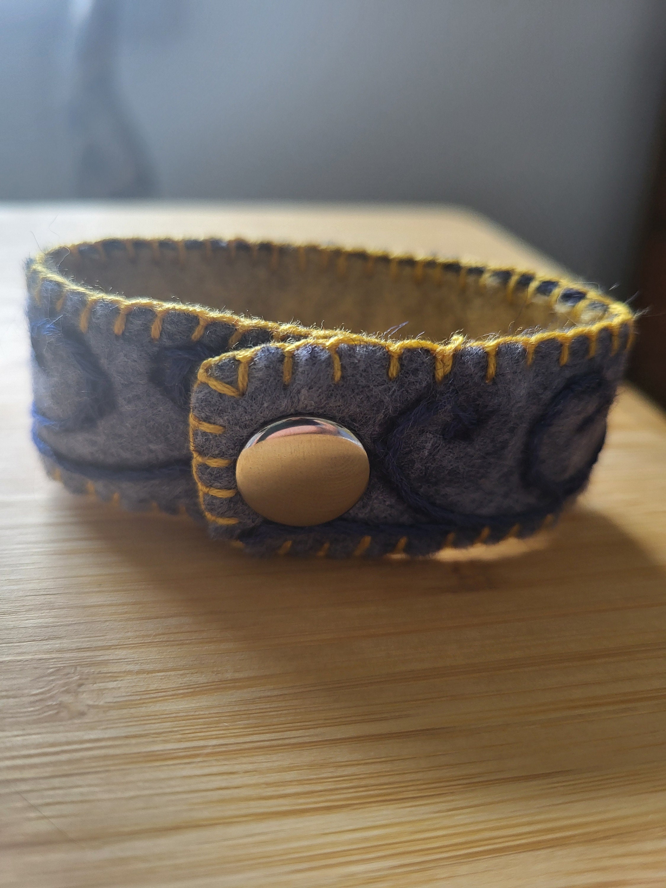 Felt Bracelet With Hand Embroidered Blue Dragonfly and Vintage Recycled ...