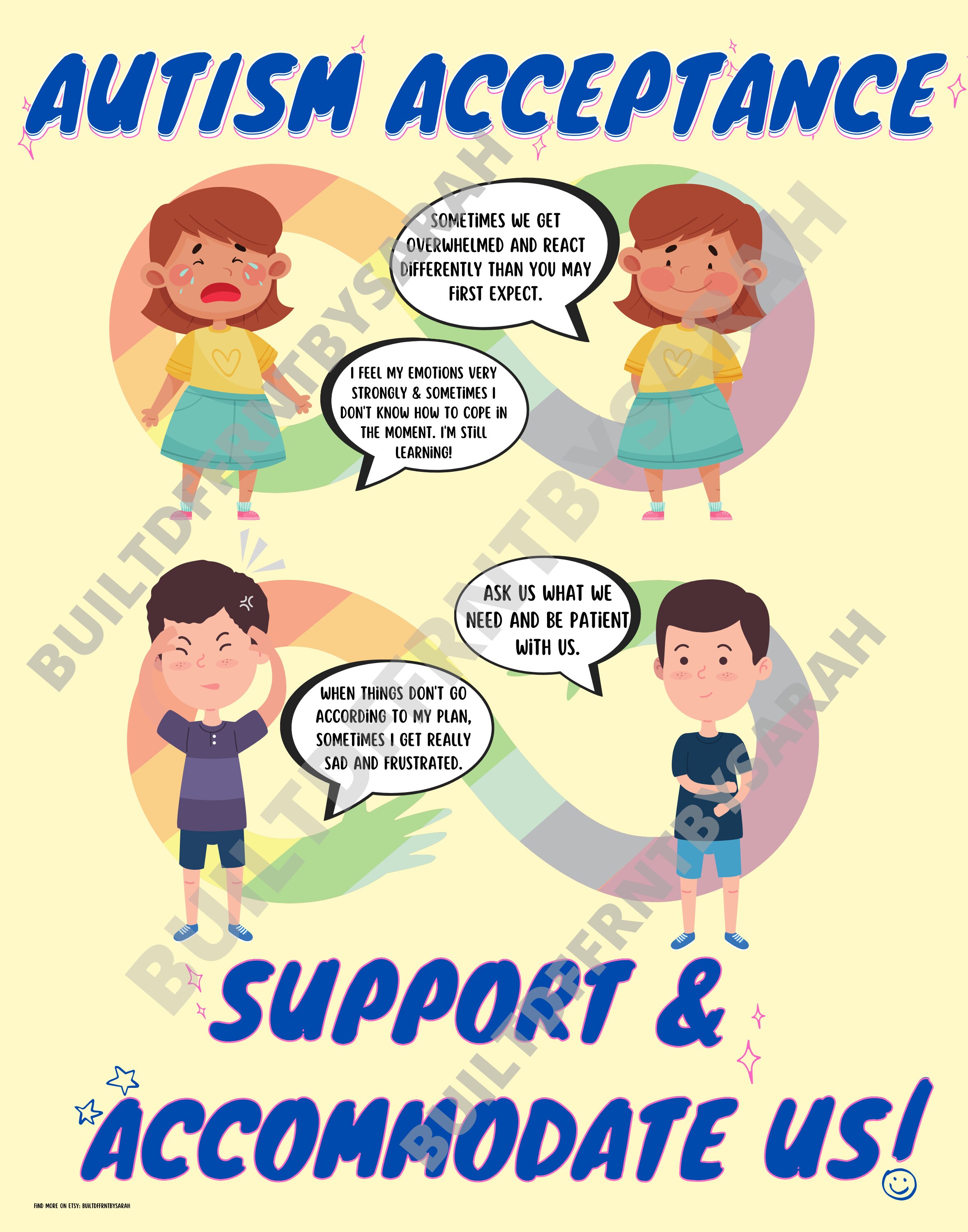 Support & Accommodate Education Poster - Autism Acceptance Digital ...