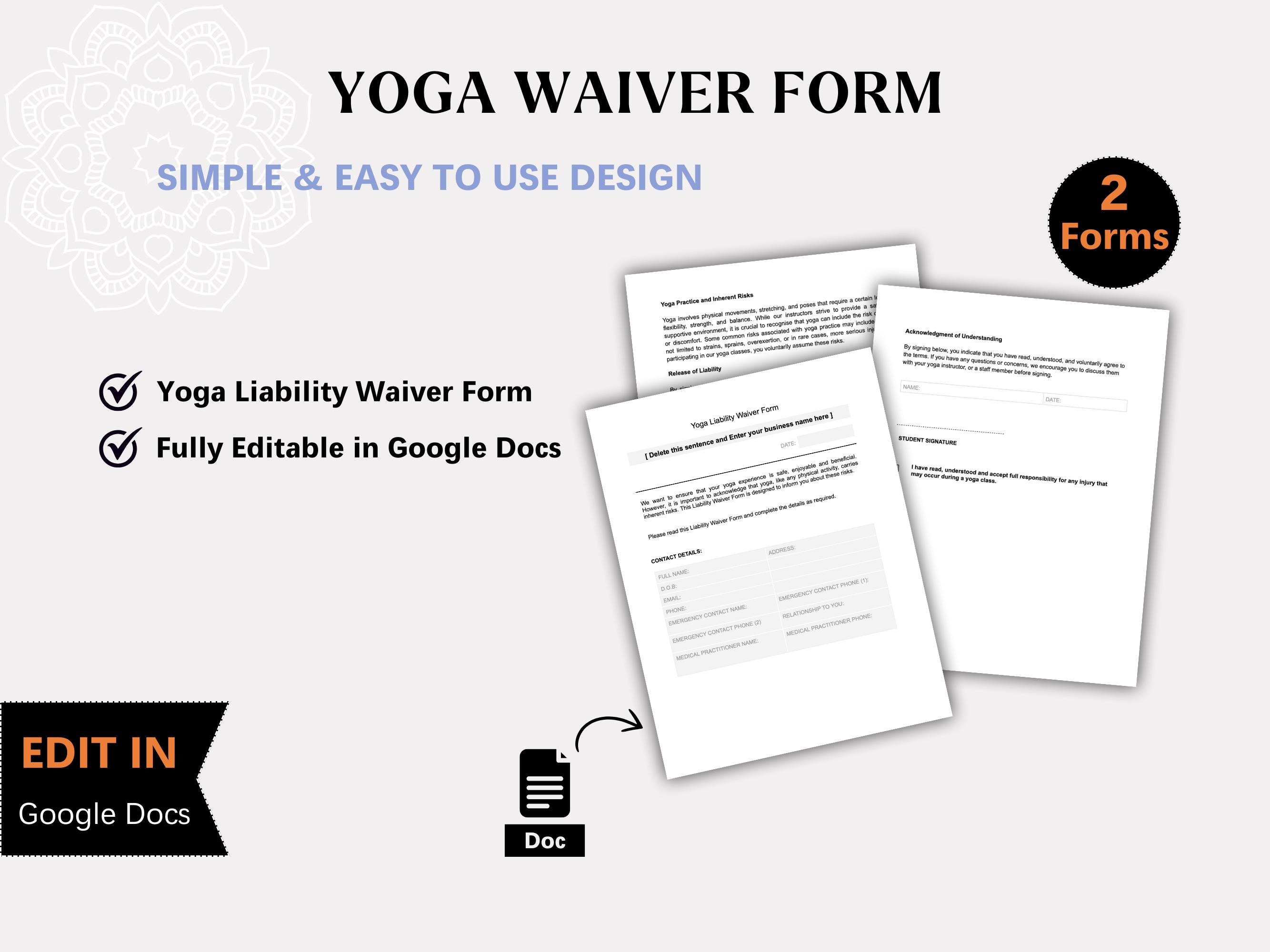 Yoga Waiver Form, Photo Video Release Form, Yoga Instructor Templates ...