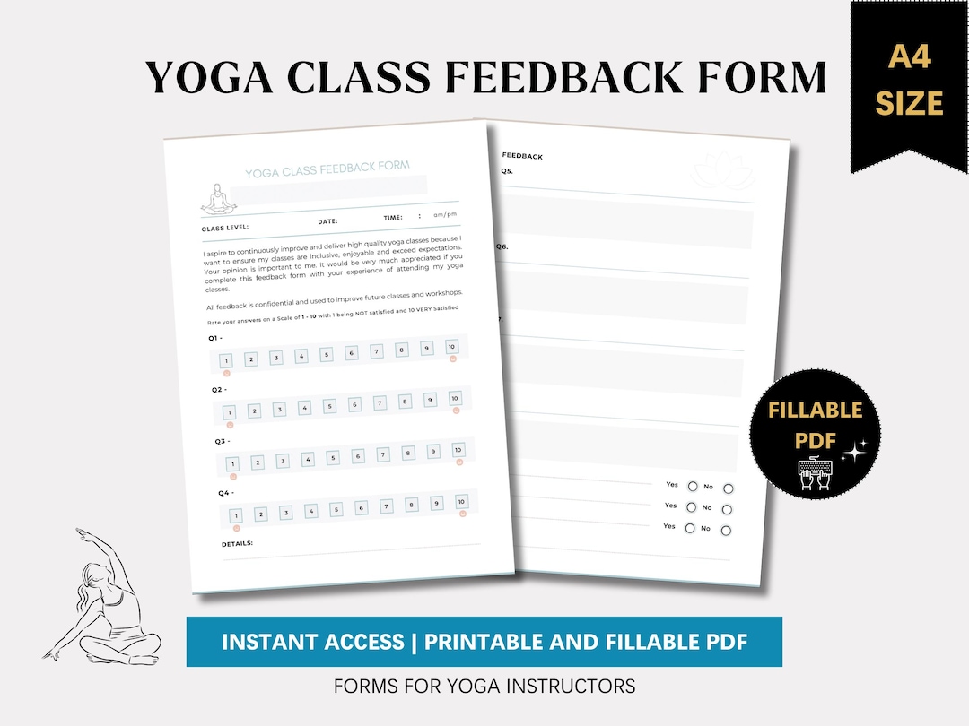 Yoga Class Feedback Form, A4 Size Fillable Yoga Business Form, Yoga ...