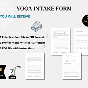 Yoga Student Intake Form, A4 Size Yoga Studio Form, Yoga Teacher, Yoga ...