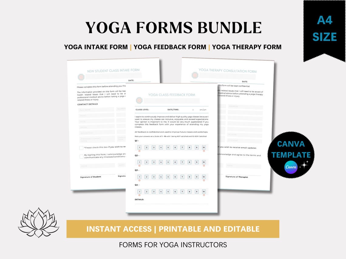 Yoga Forms Bundle: Editable Canva Templates (A4) - Etsy