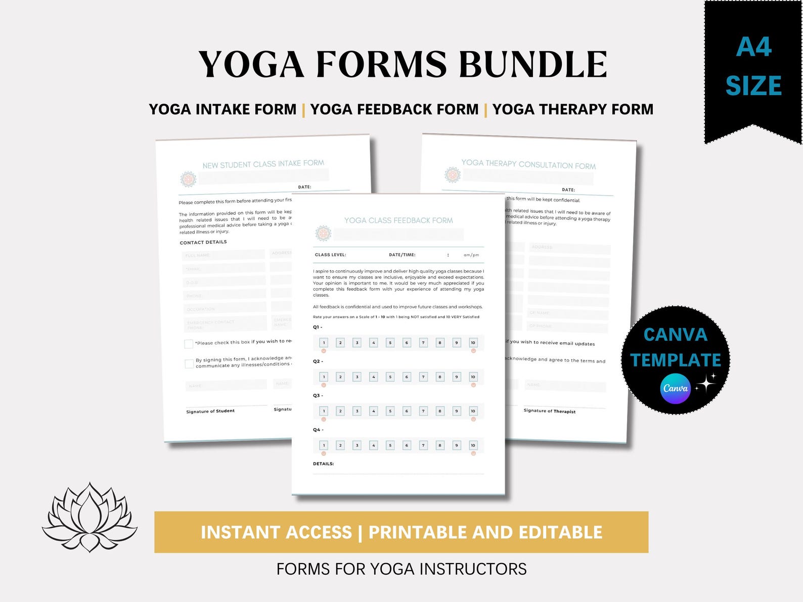 Yoga Forms Bundle: Editable Canva Templates (A4) - Etsy