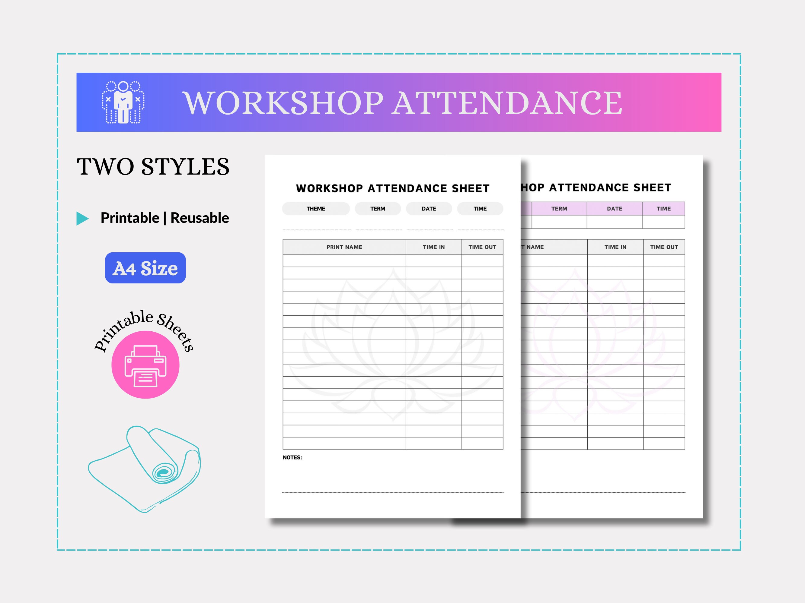Yoga Class Attendance Sheets, Printable Yoga Studio Sign In, Sign Out ...