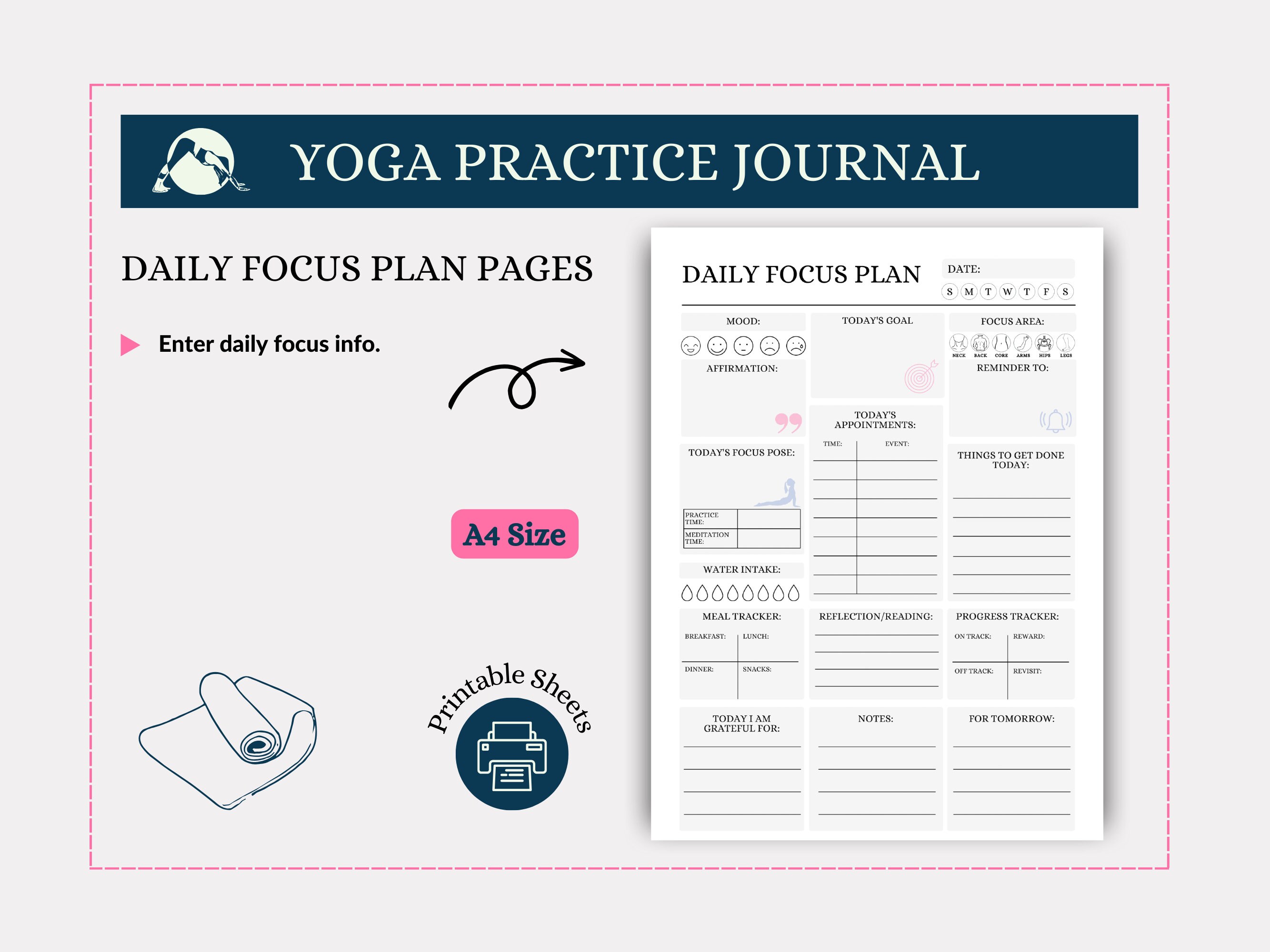 Yoga Practice Journal, A4 Size Printable Yoga Home Practice Planner ...