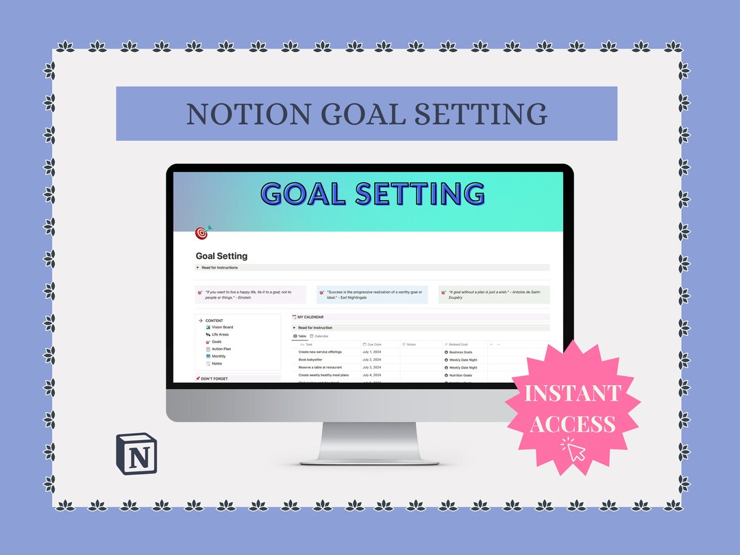 Notion Goal Setting Template, Notion Planner Template, Notion Life ...