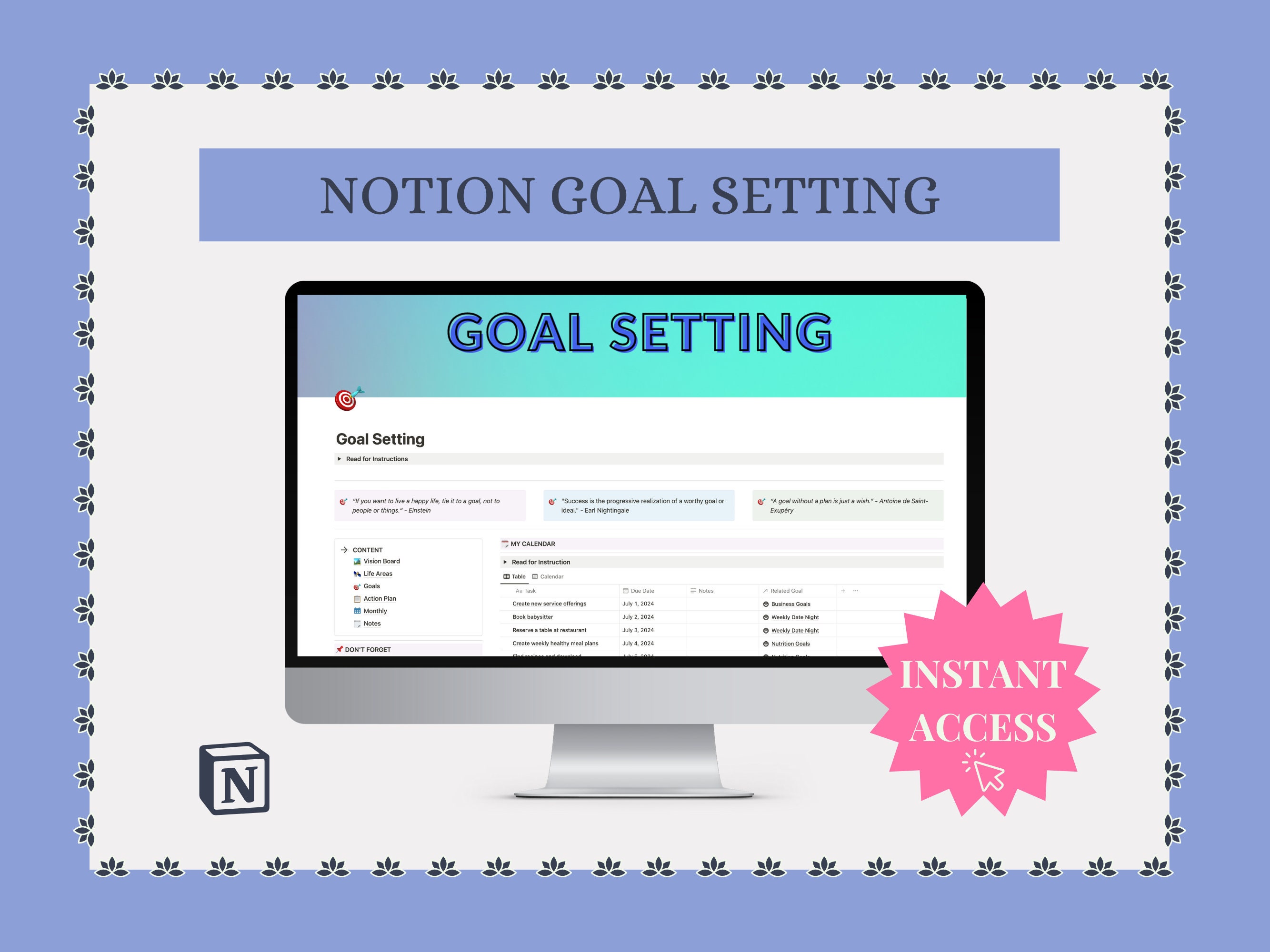 Notion Goal Setting Template, Notion Planner Template, Notion Life ...