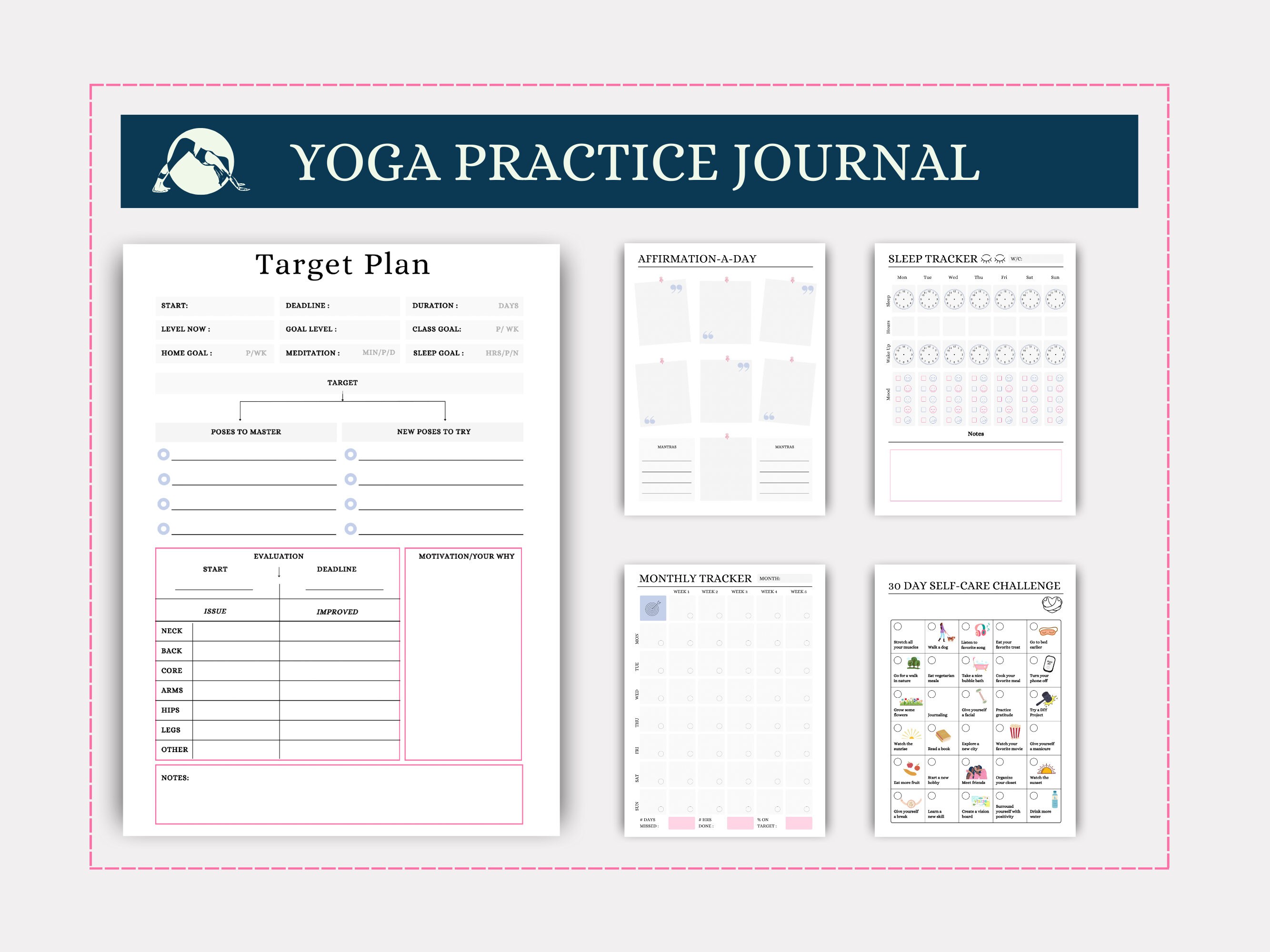 Yoga Practice Journal, A4 Size Printable Yoga Home Practice Planner ...