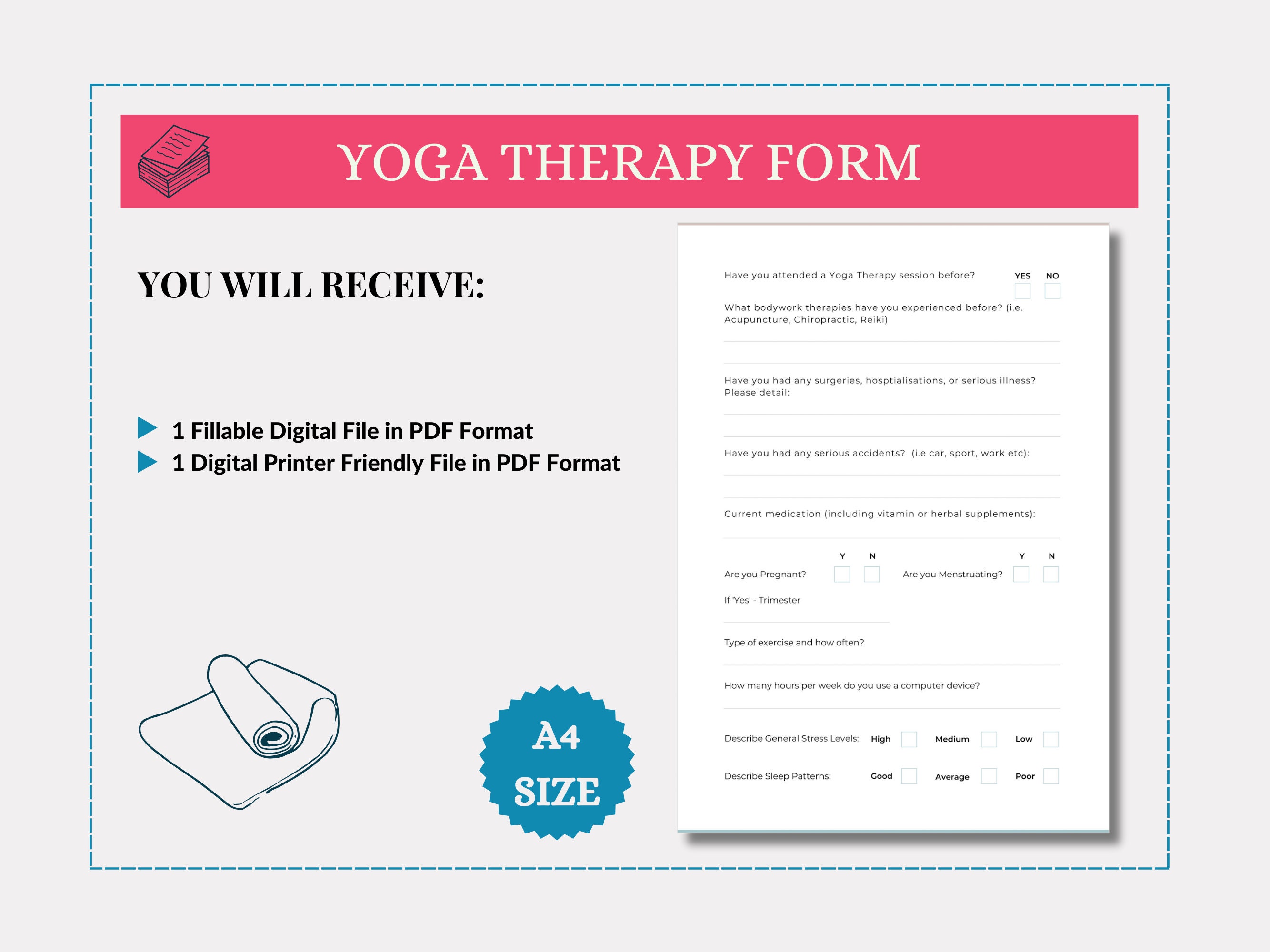 Yoga Therapy Consultation Form, Fillable Yoga Therapy Form, Yoga Client ...
