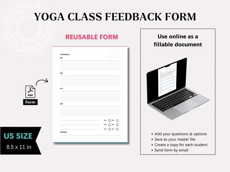 Yoga Class Feedback Form: US Size Fillable PDF for Instructors - Etsy