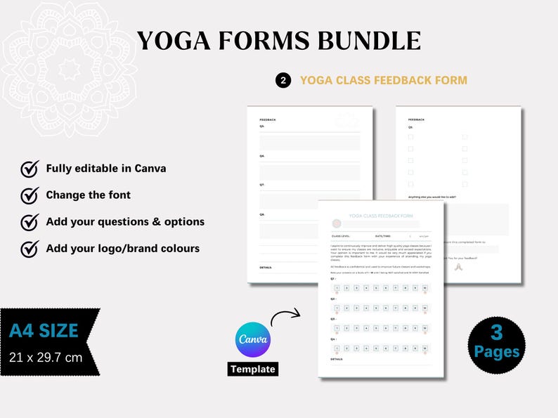 Yoga Forms Bundle: Editable Canva Templates (A4) - Etsy