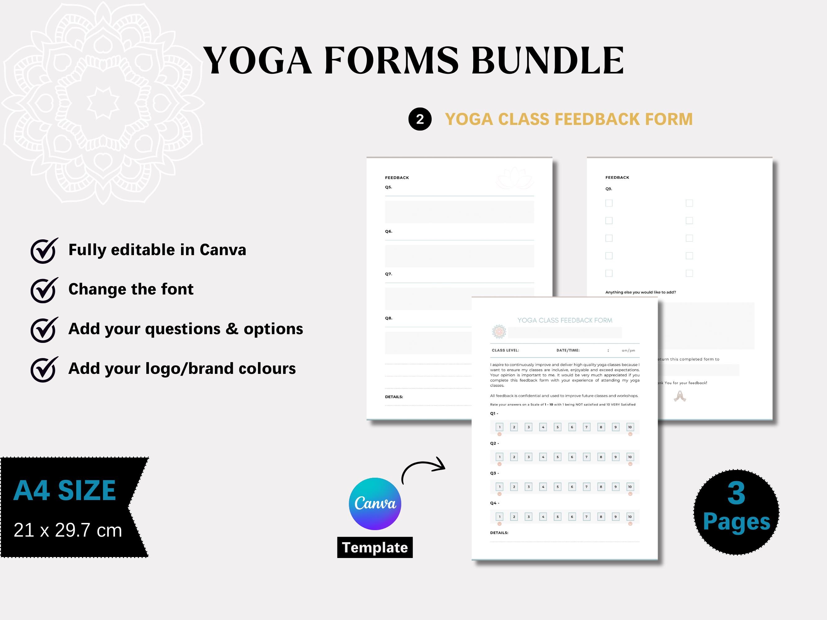 Yoga Forms Bundle: Editable Canva Templates (A4) - Etsy