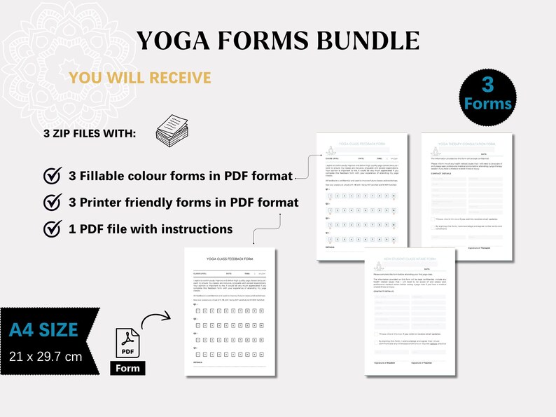 Yoga Forms Bundle, A4 Size Yoga Teacher Fillable Forms Bundle, Yoga ...