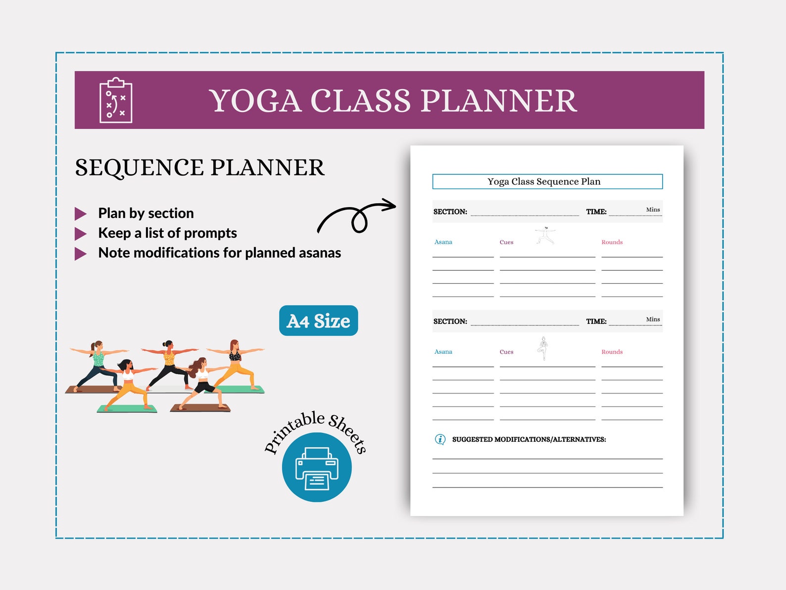 Yoga Class Planner, Printable Yoga Teacher Organiser, A4 Printable Yoga ...