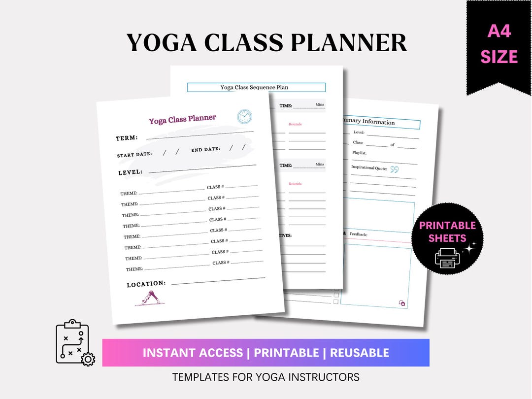 Yoga Class Planner, Printable Yoga Teacher Class Plans, A4 Size ...