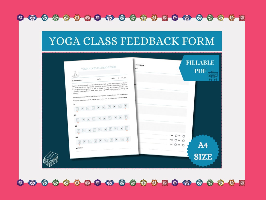 Yoga Class Feedback Form, A4 Size Fillable Yoga Business Form, Yoga ...
