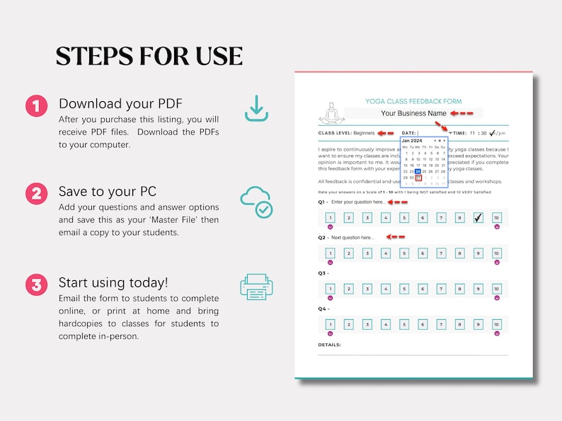 Yoga Class Feedback Form: US Size Fillable PDF for Instructors - Etsy