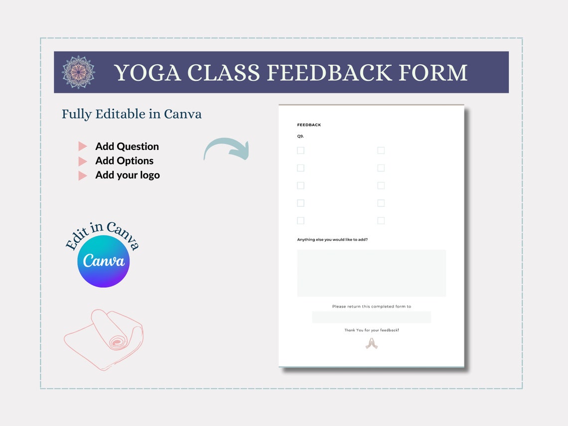Yoga Class Feedback Form, A4 Size Editable Yoga Feedback Form, Yoga ...