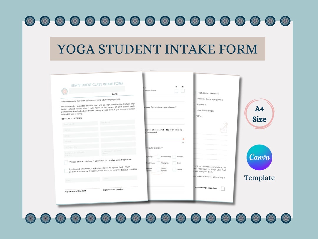 Yoga Student Intake Form, Editable Canva Yoga Template, Yoga Student ...