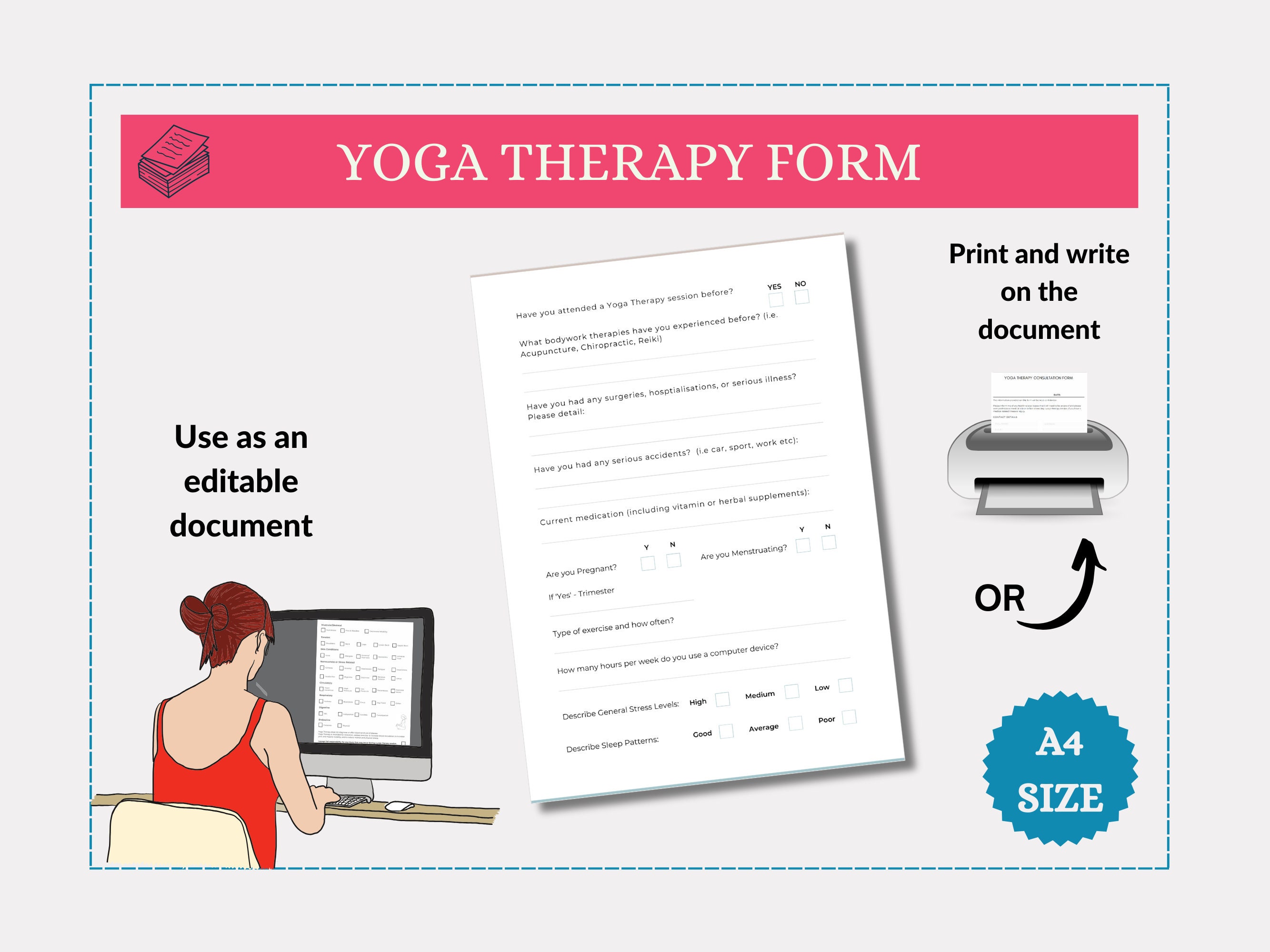 Yoga Therapy Consultation Form, Fillable Yoga Therapy Form, Yoga Client ...