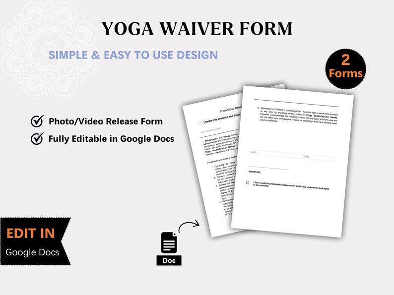 Yoga Waiver Form, Photo Video Release Form, Yoga Instructor Templates ...