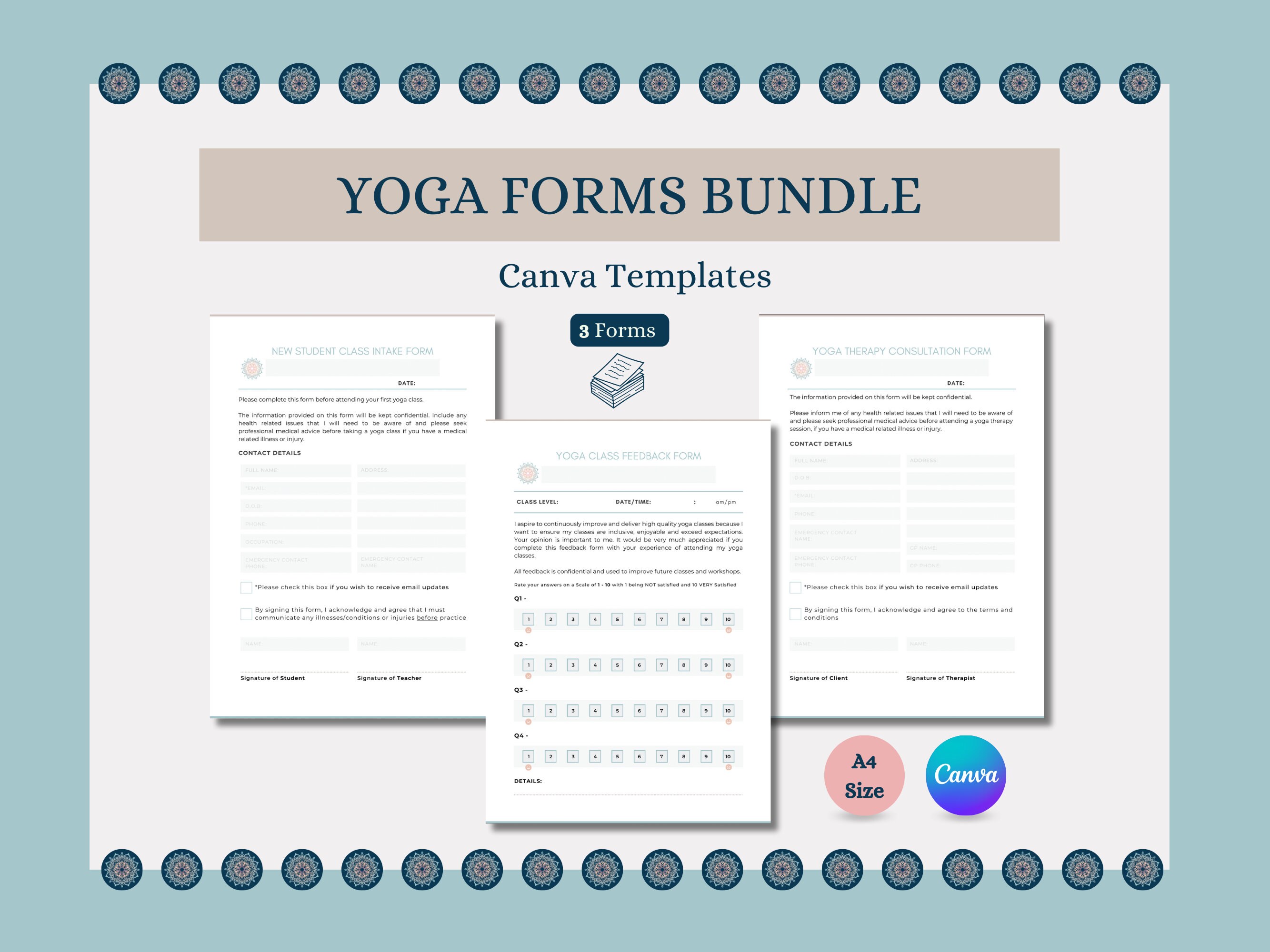 Yoga Forms Bundle, Editable Canva Templates, Forms for Yoga Teachers ...