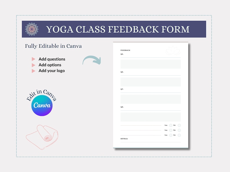 Yoga Class Feedback Form, A4 Size Editable Yoga Feedback Form, Yoga ...