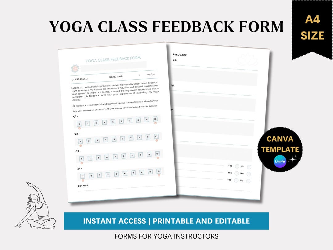 Yoga Class Feedback Form, A4 Size Editable Yoga Feedback Form, Yoga ...
