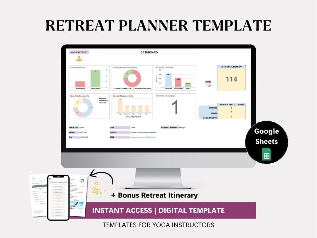 Retreat Planner Template, Yoga Retreat Planning Spreadsheet, Google ...
