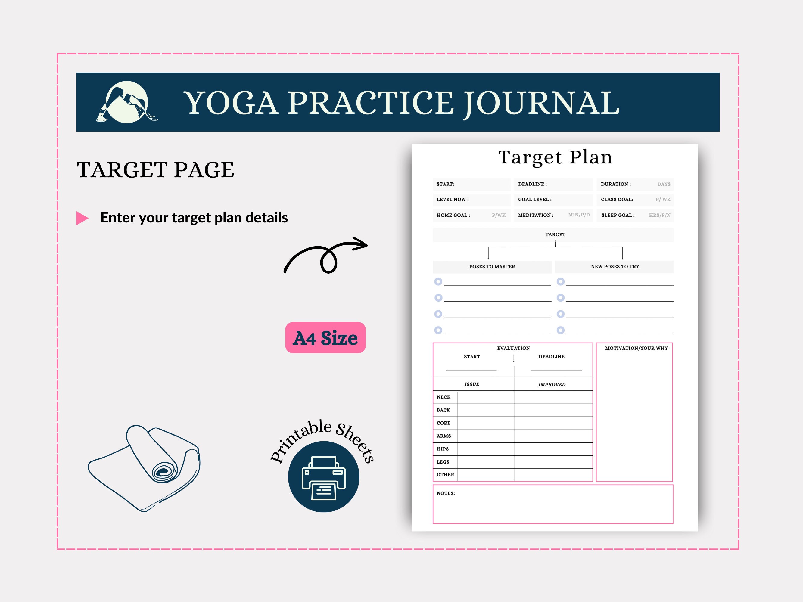 Yoga Practice Journal, A4 Size Printable Yoga Home Practice Planner ...