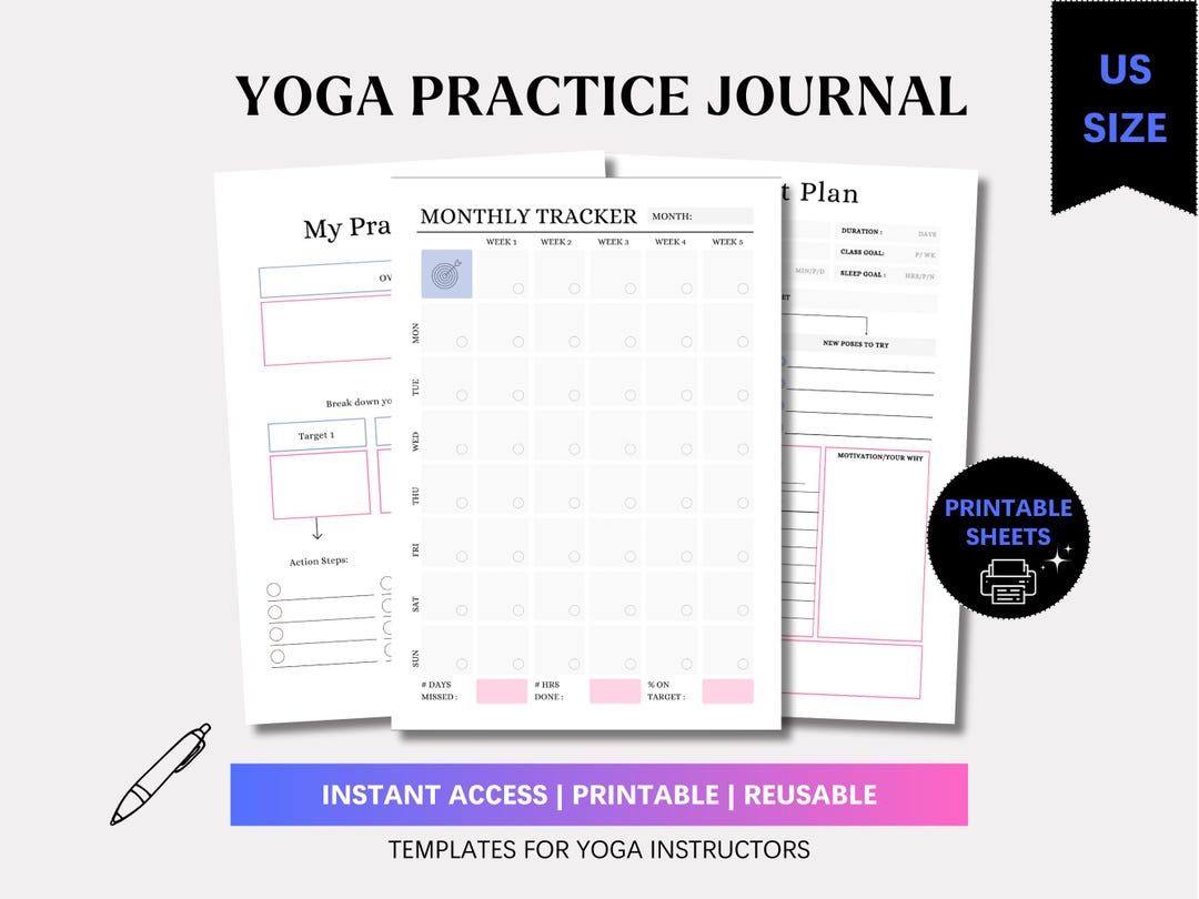 Yoga Practice Journal, US Size Printable Yoga Home Practice Planner ...