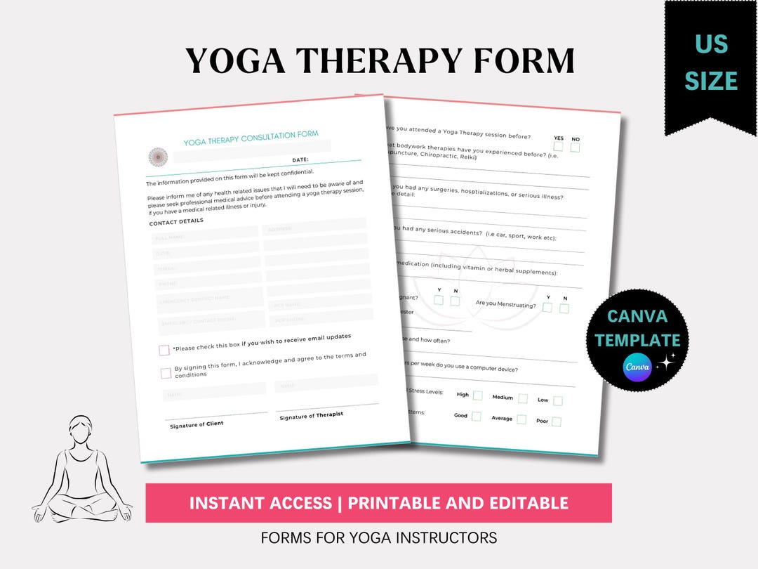 Yoga Therapy Form, Editable Canva Template, US Size Yoga Consultation ...
