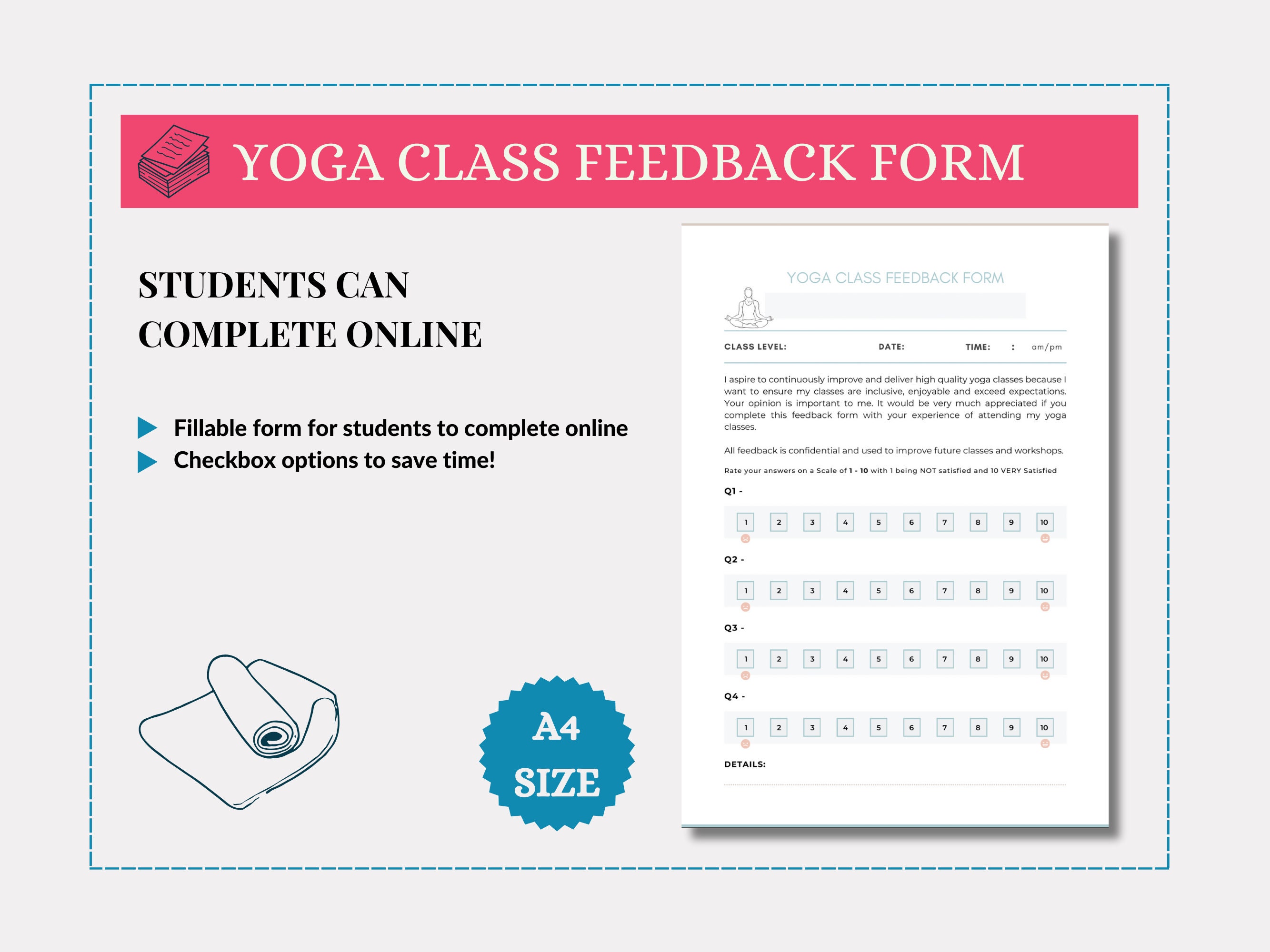 Yoga Class Feedback Form, A4 Size Fillable Yoga Business Form, Yoga ...