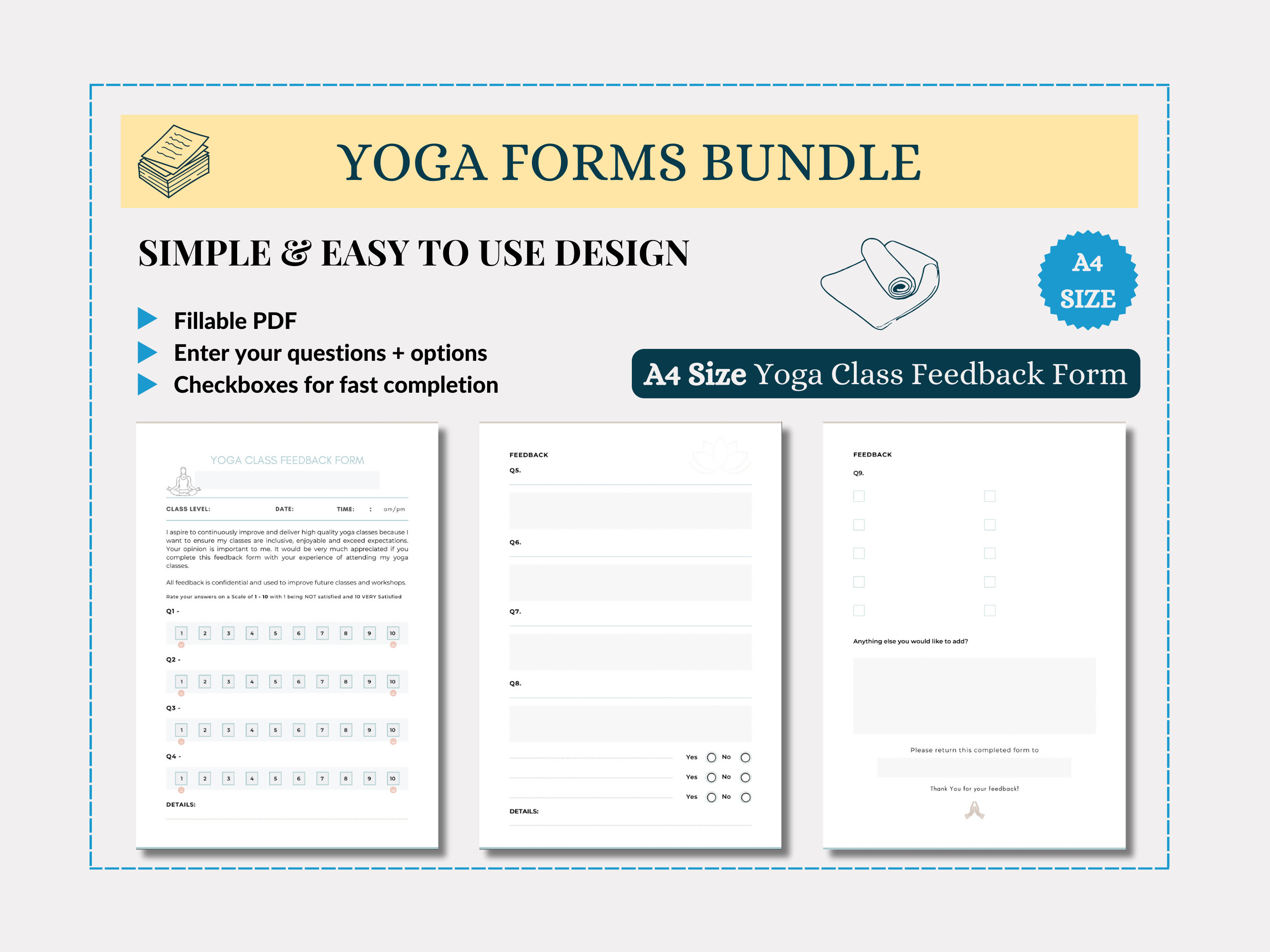 Yoga Forms Bundle, A4 Size Yoga Teacher Fillable Forms Bundle, Yoga ...