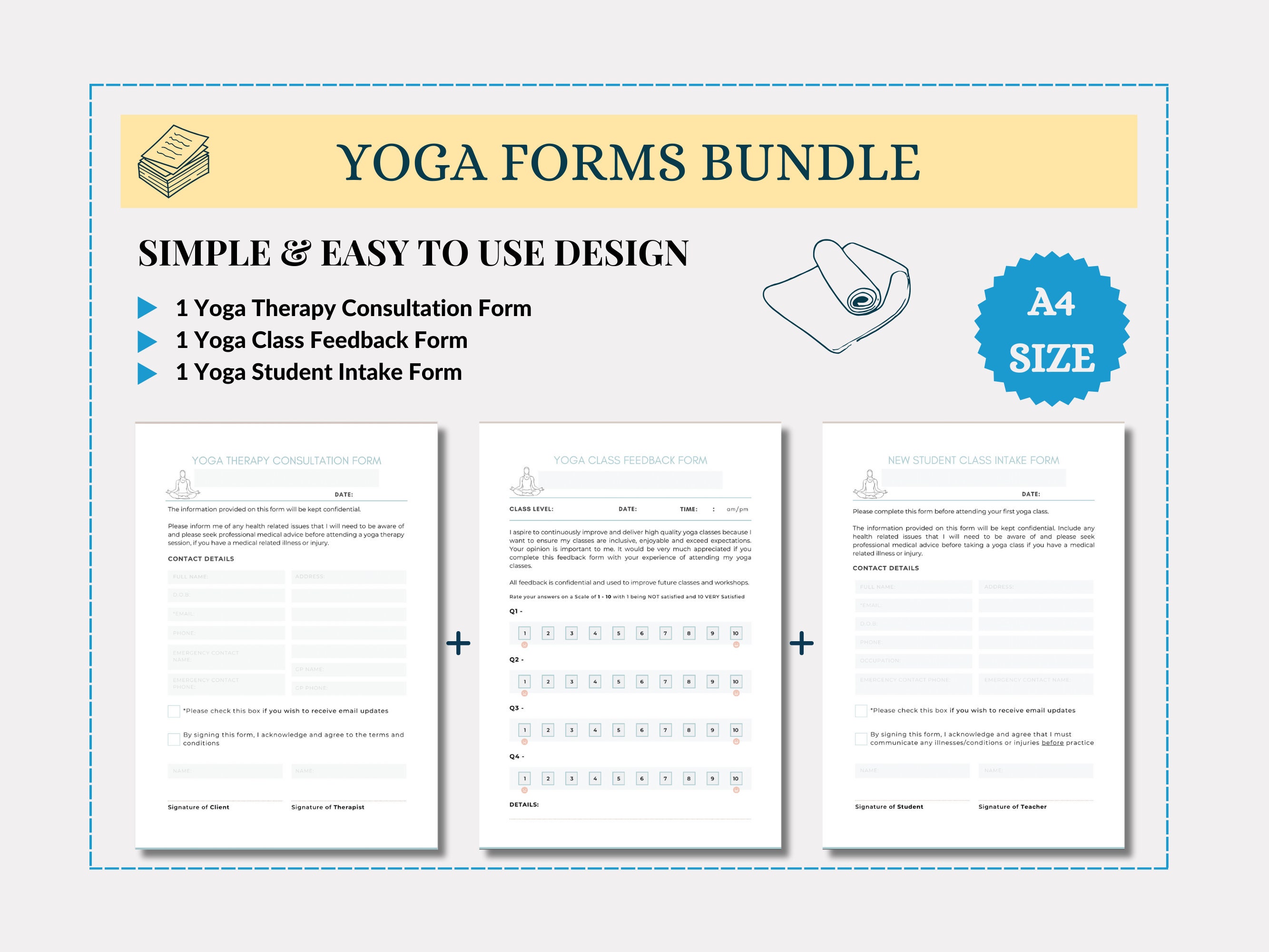Yoga Forms Bundle, A4 Size Yoga Teacher Fillable Forms Bundle, Yoga ...