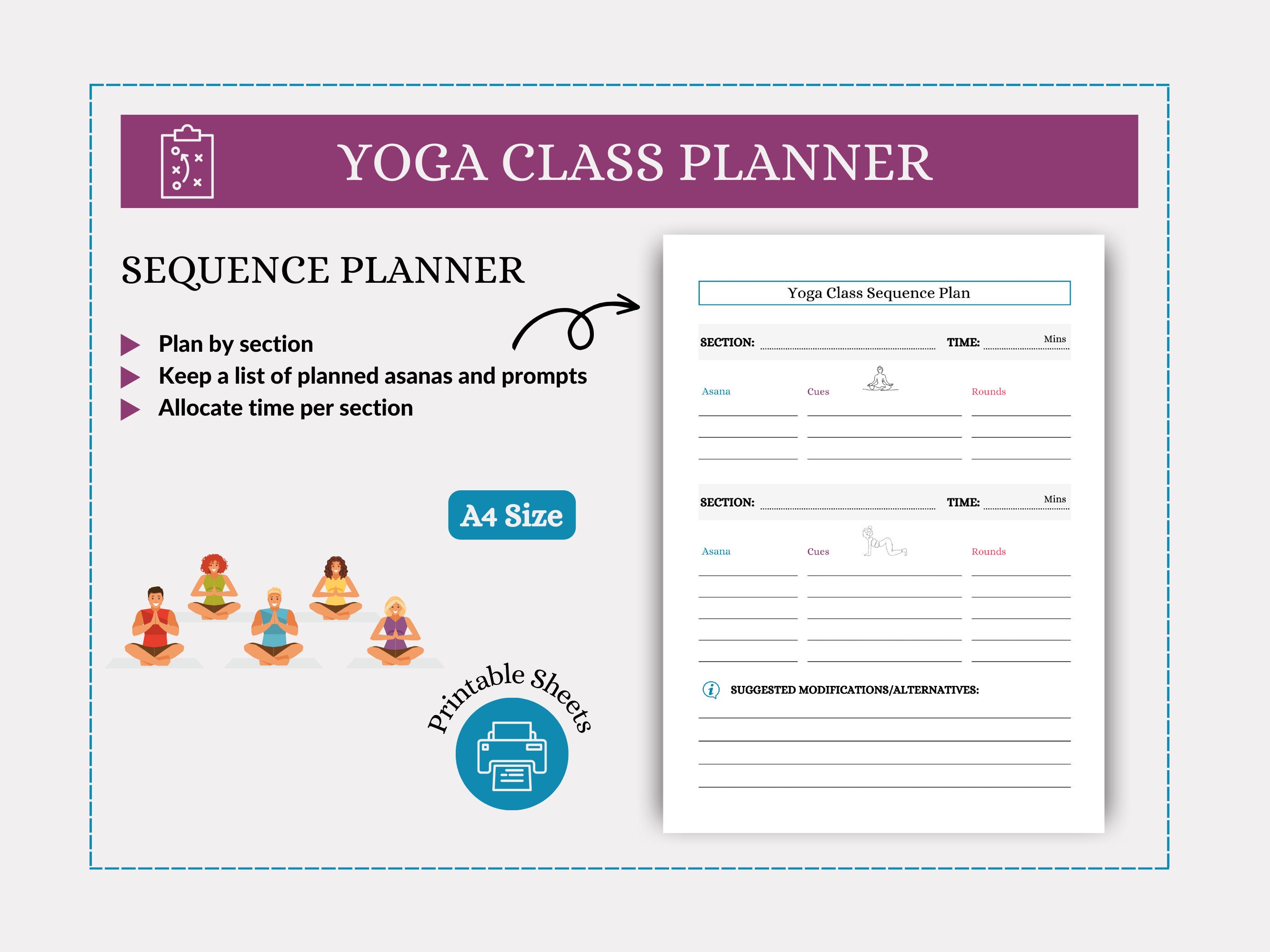 Yoga Class Planner, Printable Yoga Teacher Organiser, A4 Printable Yoga ...