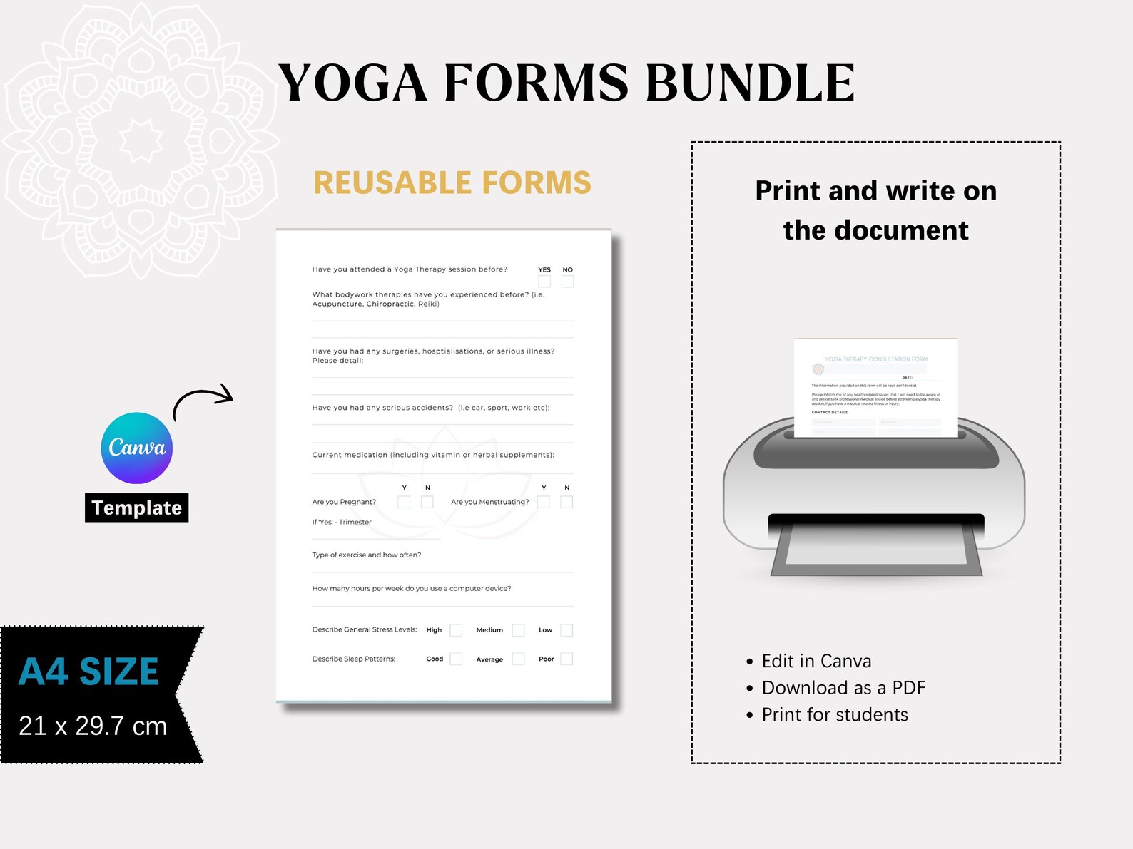 Yoga Forms Bundle: Editable Canva Templates (A4) - Etsy