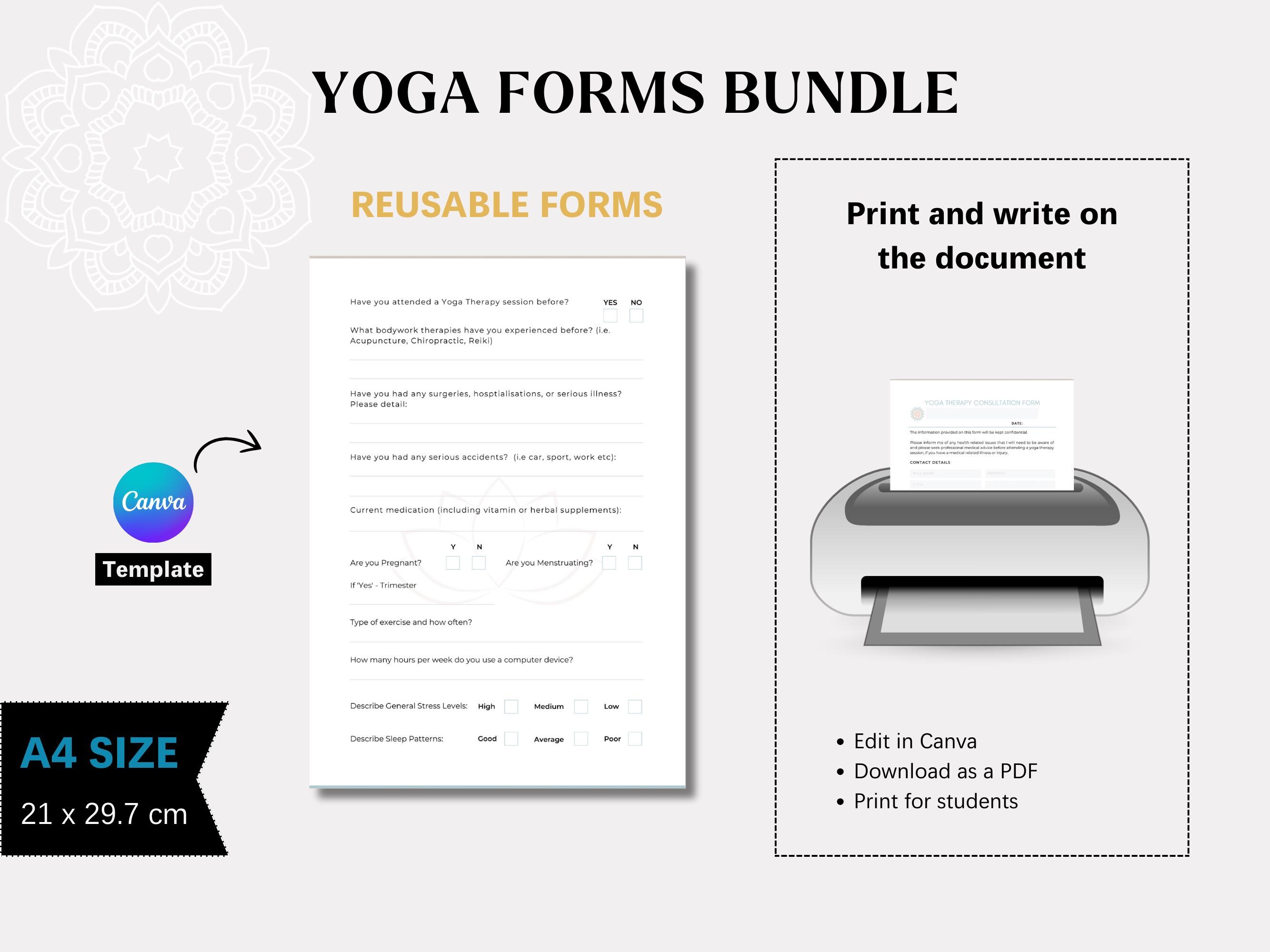 Yoga Forms Bundle: Editable Canva Templates (A4) - Etsy