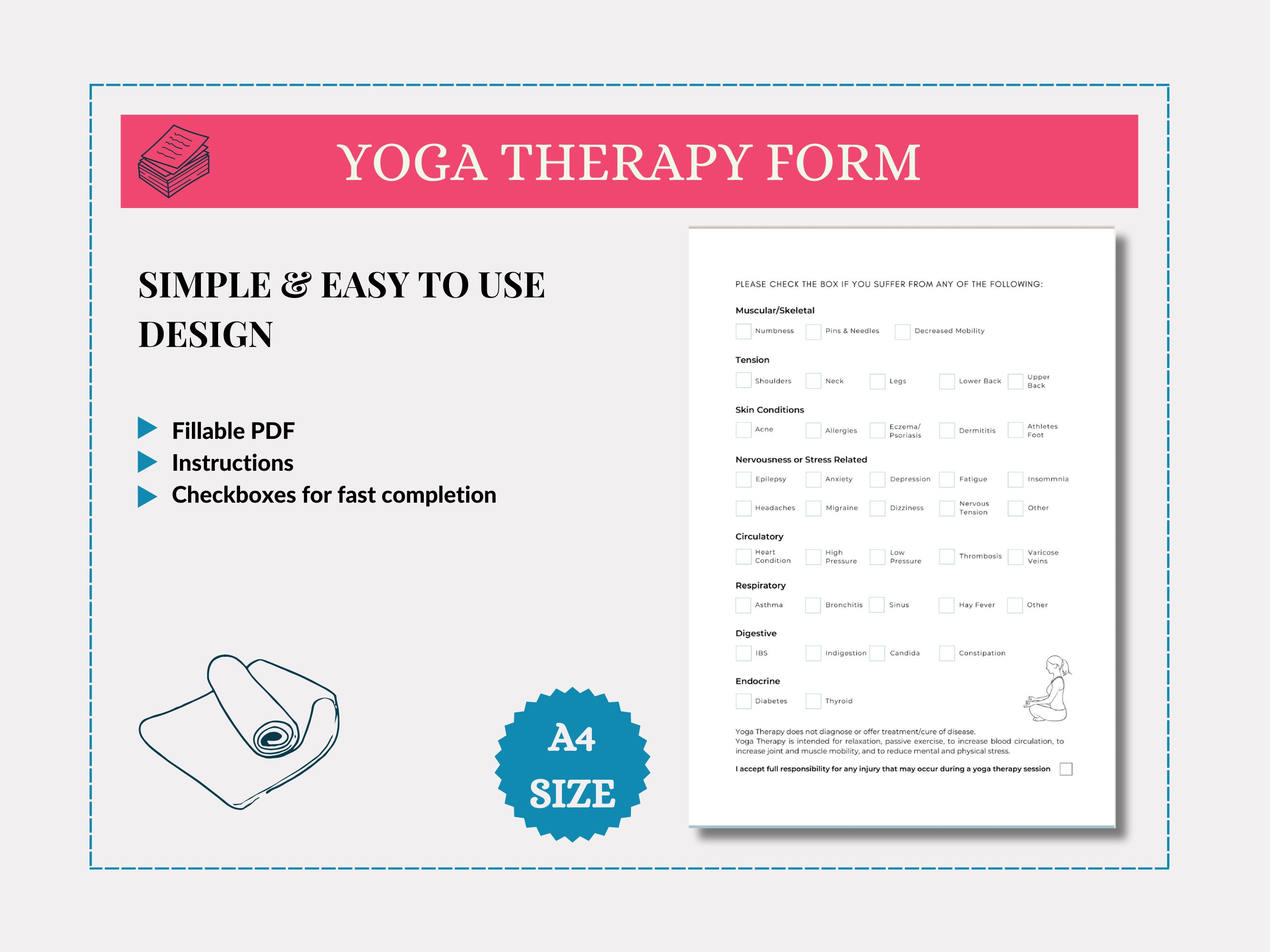 Yoga Therapy Consultation Form, Fillable Yoga Therapy Form, Yoga Client ...