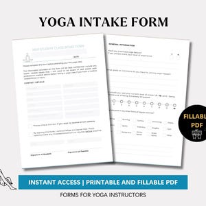 Yoga Student Intake Form, A4 Size Yoga Studio Form, Yoga Teacher, Yoga ...