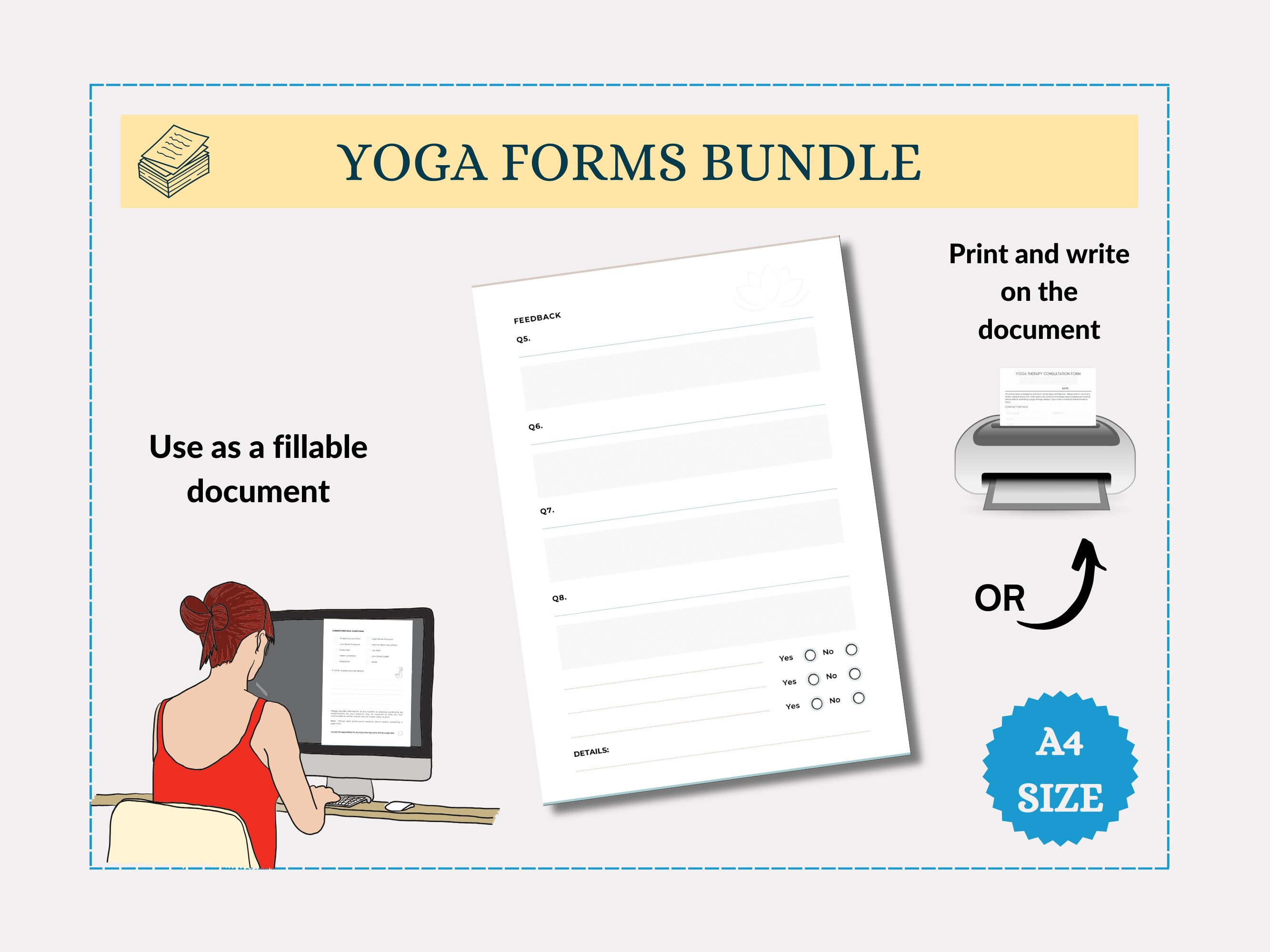 Yoga Forms Bundle, A4 Size Yoga Teacher Fillable Forms Bundle, Yoga ...