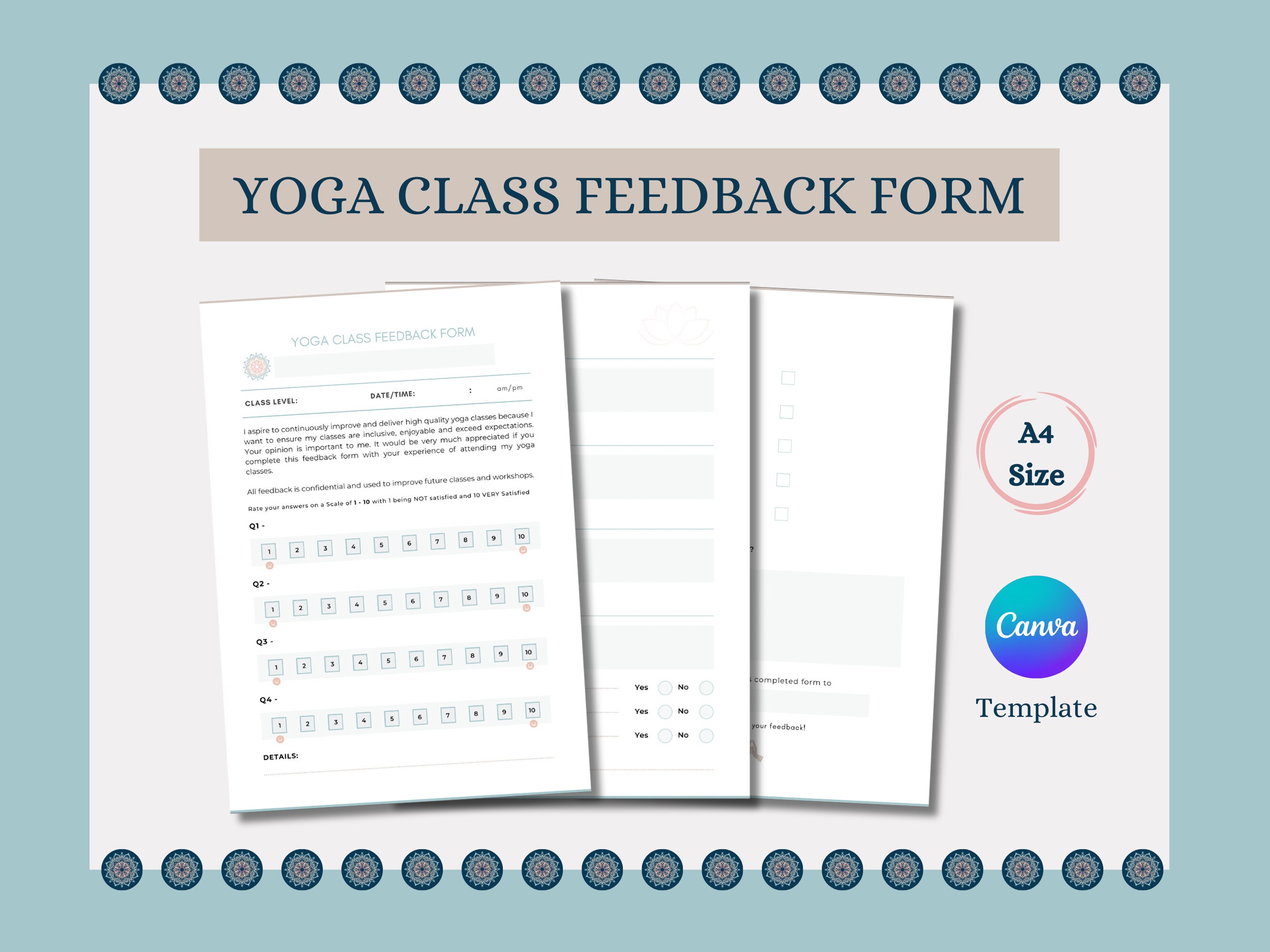 Yoga Class Feedback Form, A4 Size Editable Yoga Feedback Form, Yoga ...