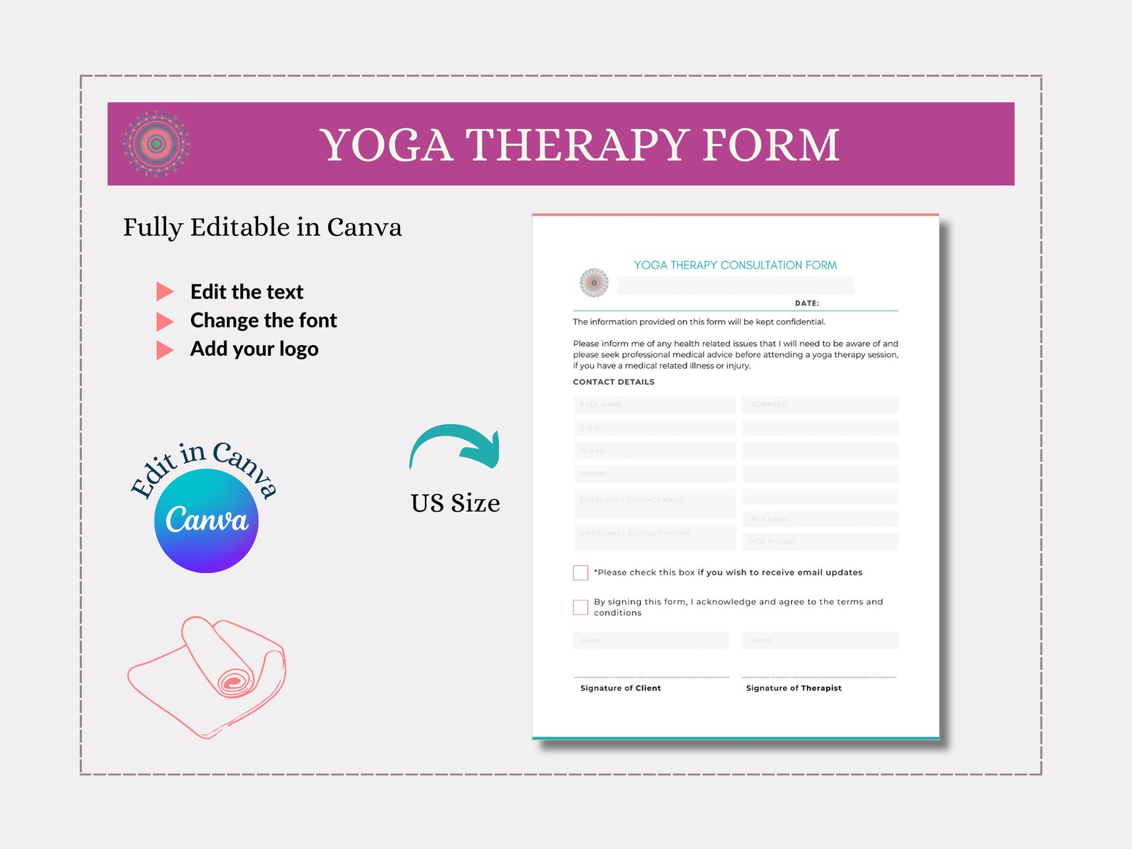 Yoga Consultation Form, Editable Canva Yoga Form, Yoga Teachers and ...