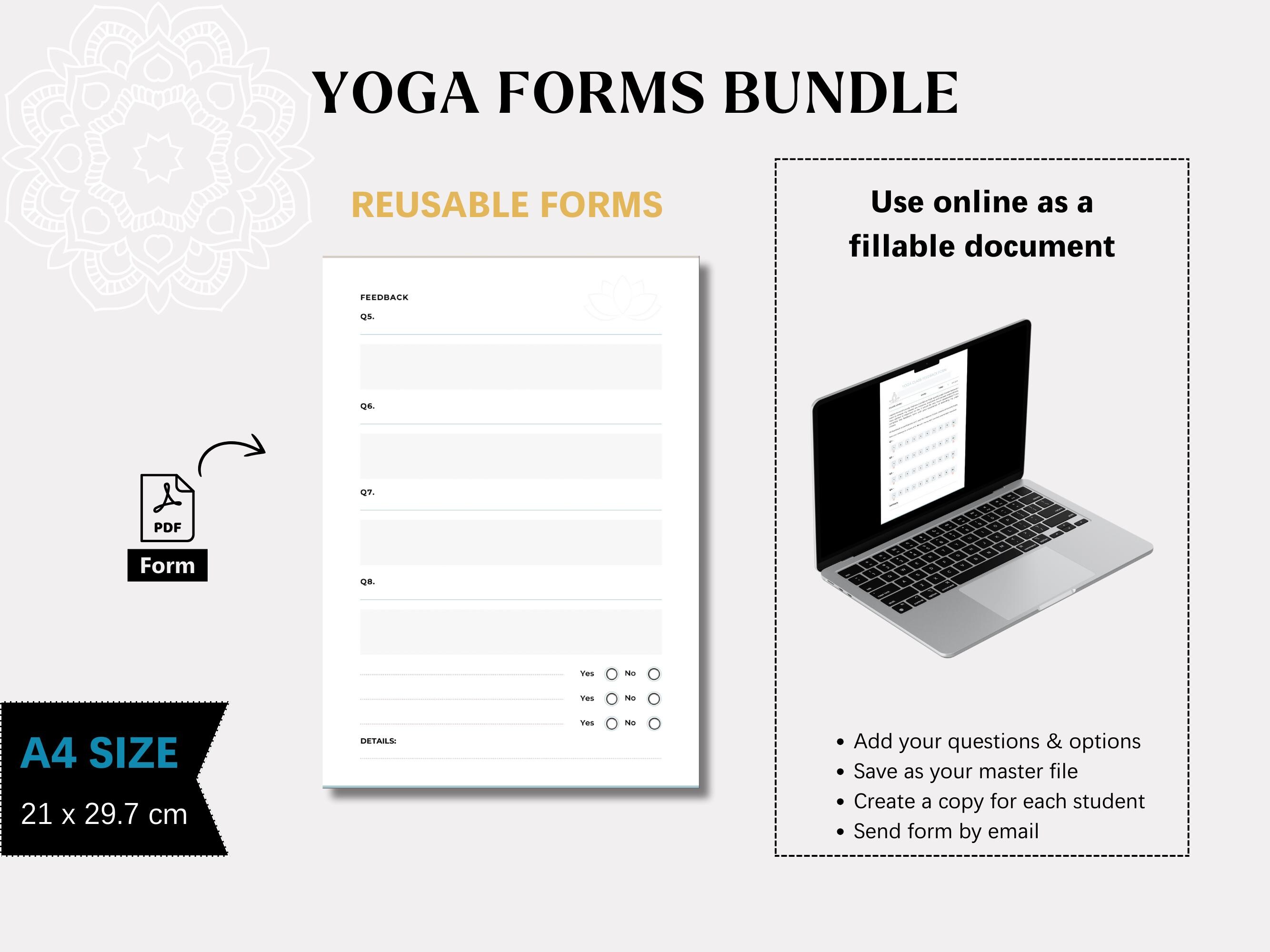 Yoga Forms Bundle, A4 Size Yoga Teacher Fillable Forms Bundle, Yoga ...