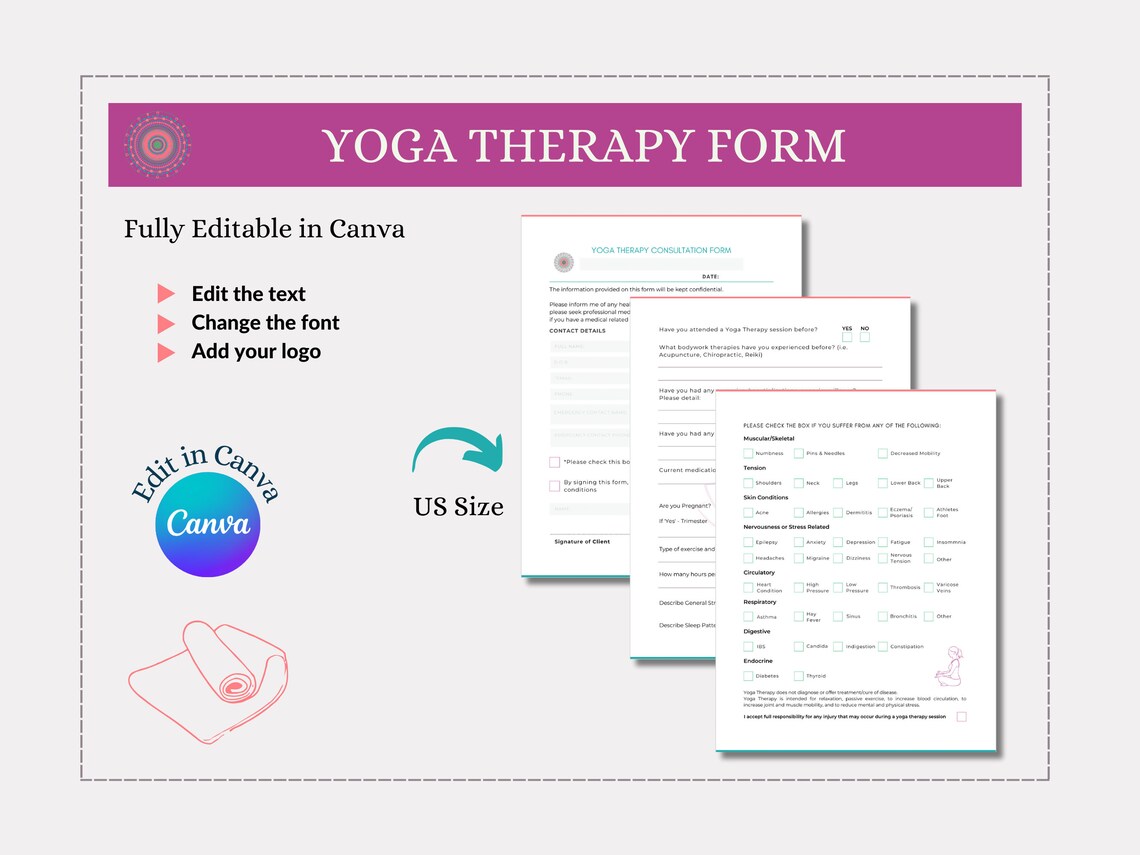 Yoga Consultation Form, Editable Canva Yoga Form, Yoga Teachers and ...