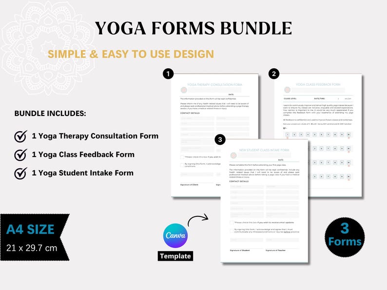 Yoga Forms Bundle: Editable Canva Templates (A4) - Etsy