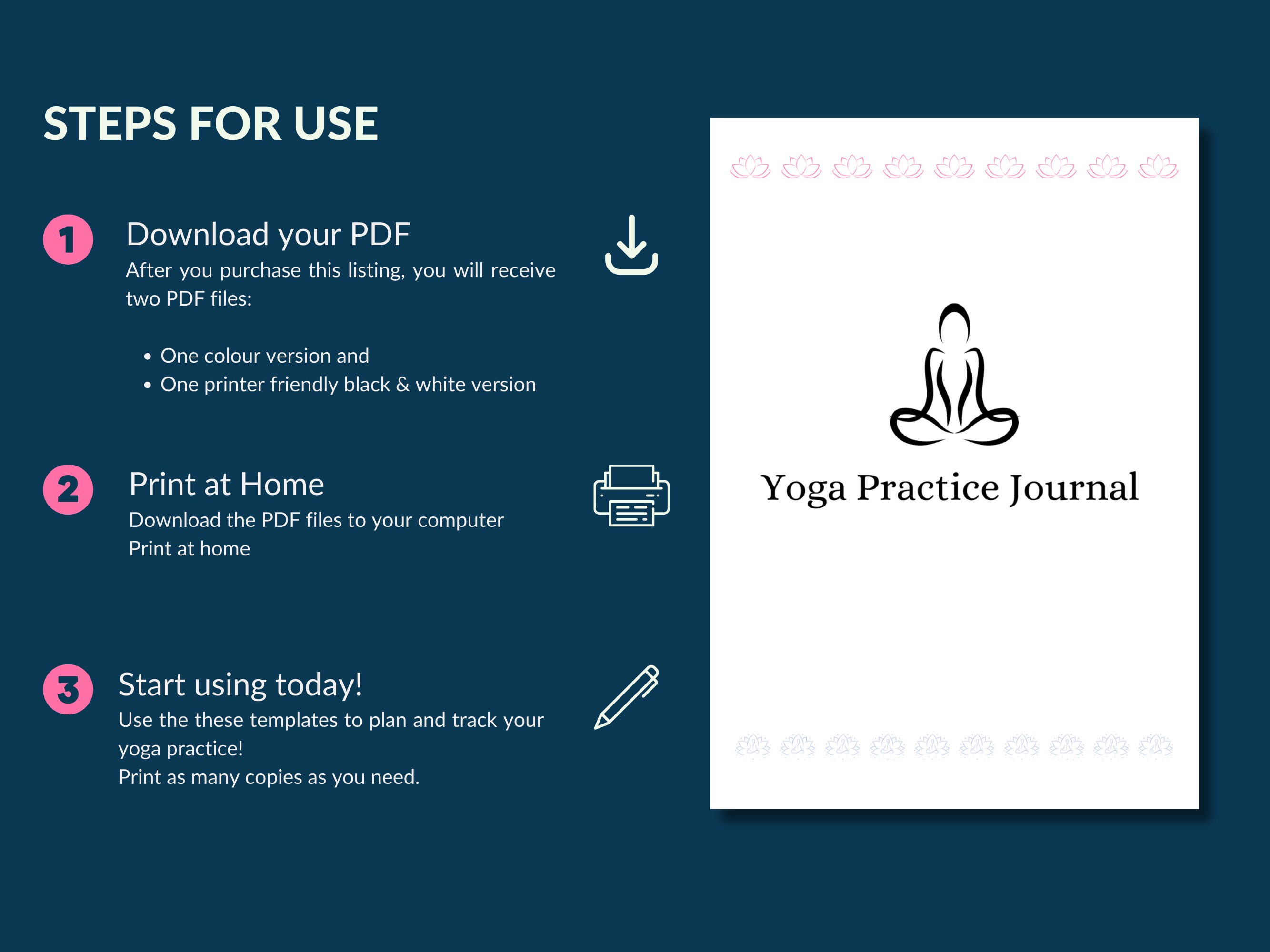 Yoga Practice Journal, A4 Size Printable Yoga Home Practice Planner ...