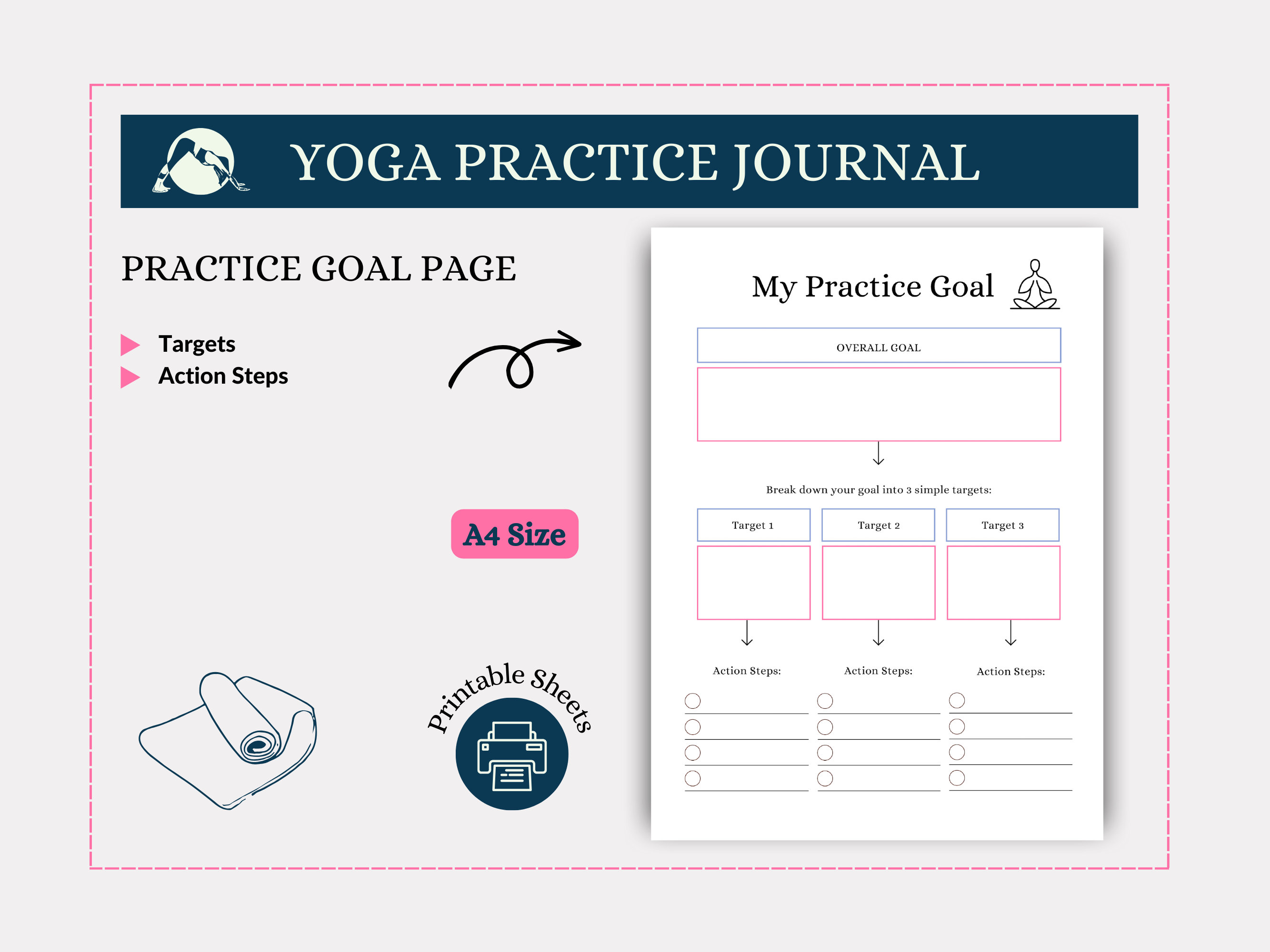 Yoga Practice Journal, A4 Size Printable Yoga Home Practice Planner ...